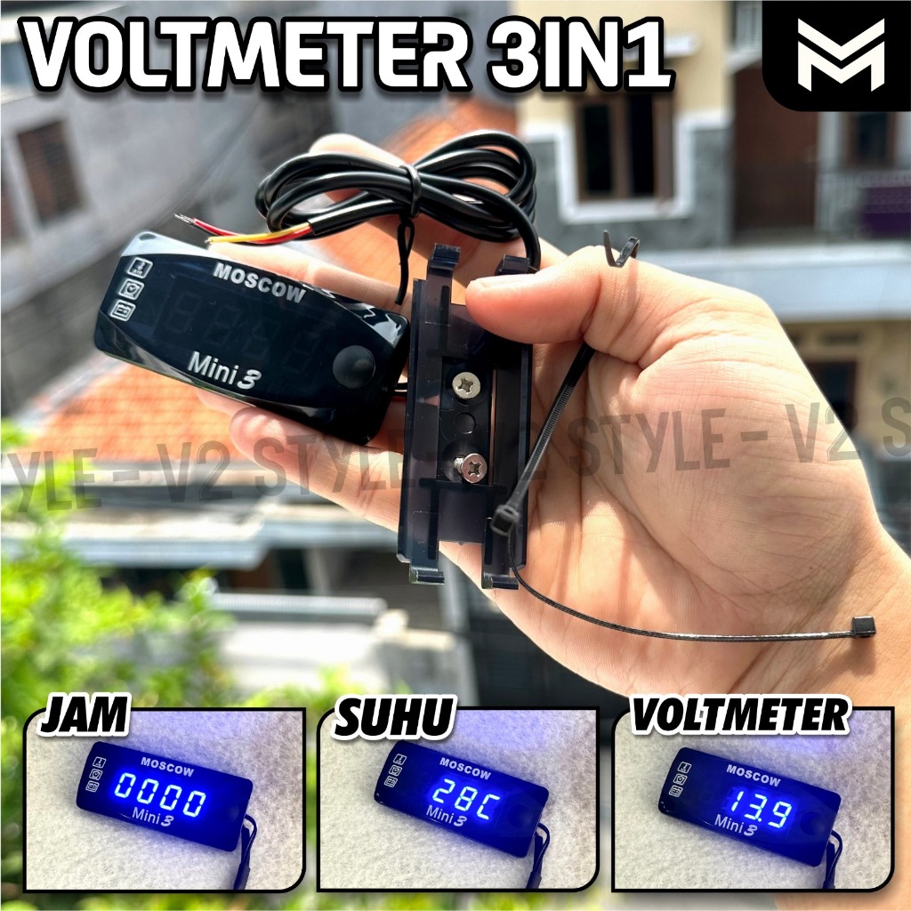 Jual VOLTMETER AKI MOTOR 3IN1 JAM DIGITAL MINI PENGUKUR SUHU TEMPERATUR ...