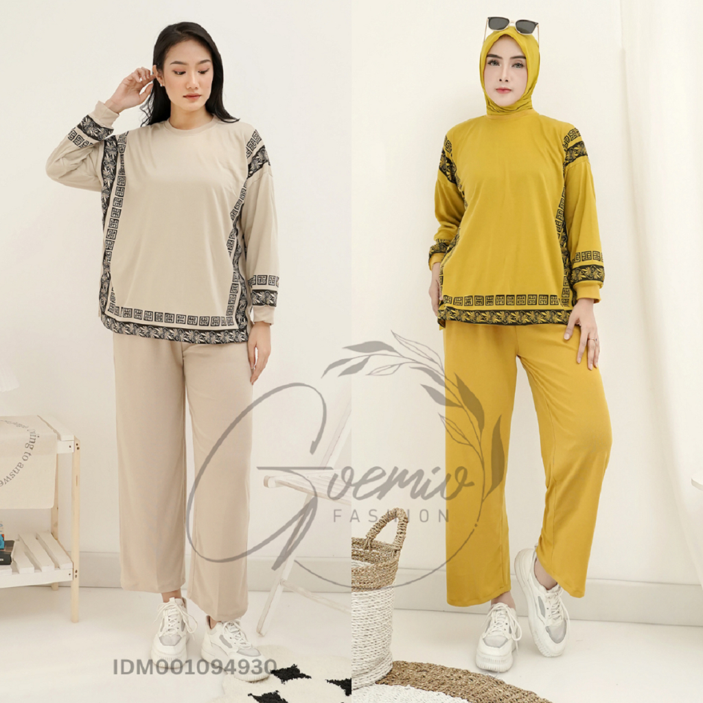 Jual ilook LD 120 One Set Arafah Setelan Katun Knit Combi Atasan Garis Dan Celana Panjang Wanita ...