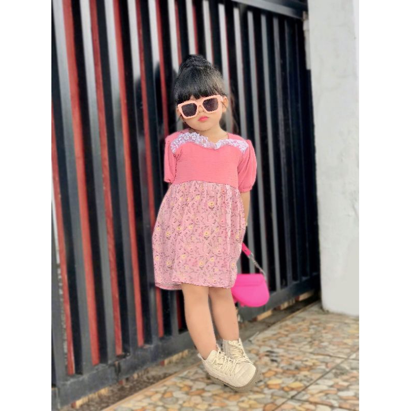 Jual Mini Dress Aurora Rayon Mix Krinkel Anak Perempuan 1-5 Tahun/baju ...