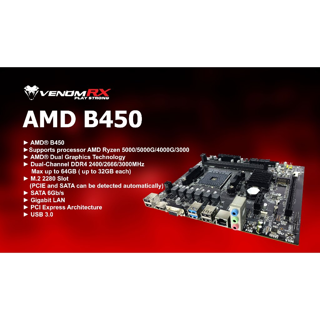 Jual Venom RX Mainboard AMD B450 AM4 with NVME M.2 Slot | Shopee Indonesia