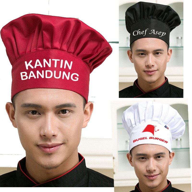 Jual TOPI KOKI CHEF CUSTOM NAMA LOGO USAHA REQUEST LOGO | Shopee Indonesia