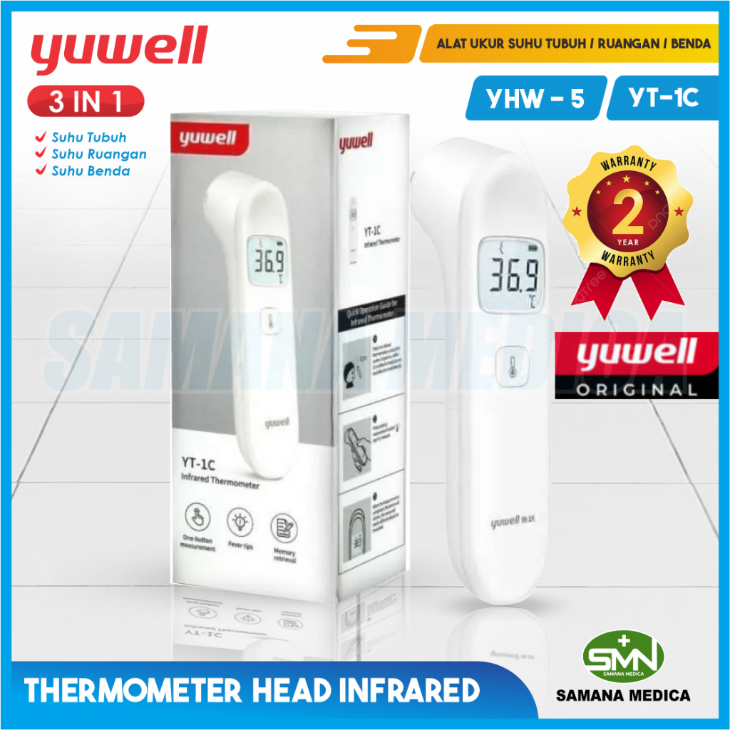 Jual Thermometer Thermogun Infrared YUWELL YHW-5 / YUWELL YT-1C Sensor termometer - 3in1 ...