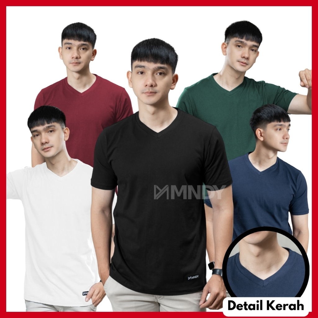 Jual MNDY Official - Jemma V neck T-shirt - Kaos Polos V neck Pria ...