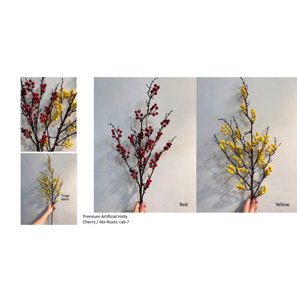 Jual Premium Artificial Holly Cherry ilex Rustic cab 7/dekorasi buah ...