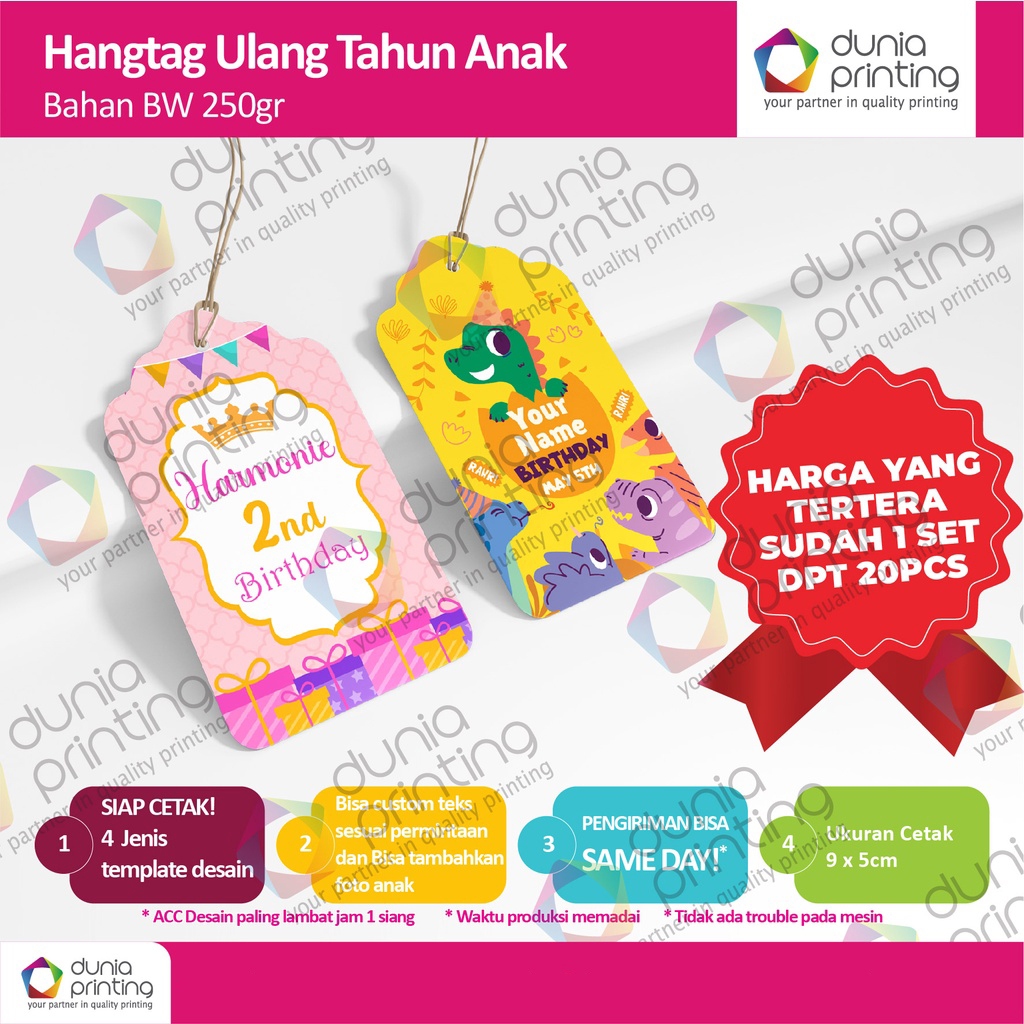 Jual Hang Tag Bentuk Ulang Tahun Anak // Hang Tag custom 1 sisi // Tag ...