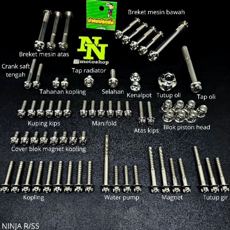 Jual full baut mesin ninja R SS KIS RR ZX 150 baut probolt stainless COMPAYU thailand | Shopee ...