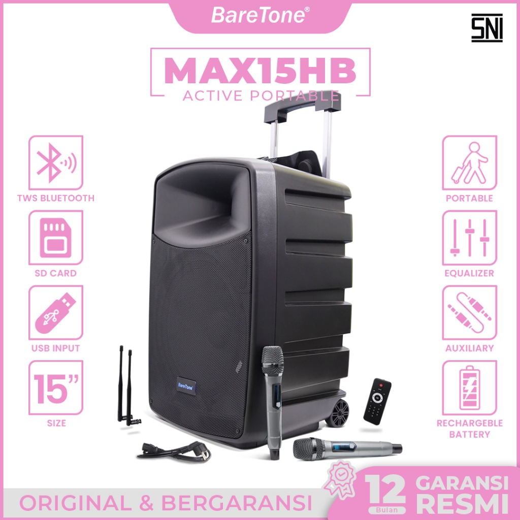 Jual BareTone Speaker Portable MAX15HB Speaker Bluetooth 15 Inch Mini ...