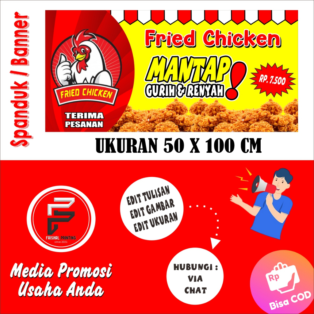 Jual Spanduk Fried Chicken / Spanduk Warung / Banner Fried Chicken Ukuran 50 x 100 cm | Shopee ...
