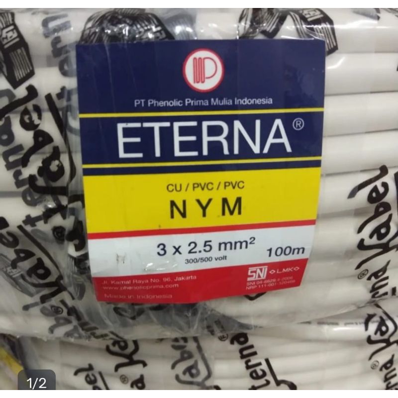 Jual Kabel Listrik Tunggal Kawat ETERNA NYM 3x2,5mm 3x2,5 mm Meteran Putih SNI | Shopee Indonesia
