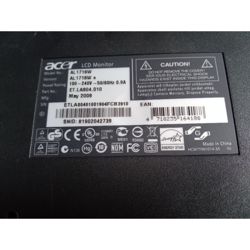Jual MESIN DAN PSU LCD ACER AL1716W | Shopee Indonesia