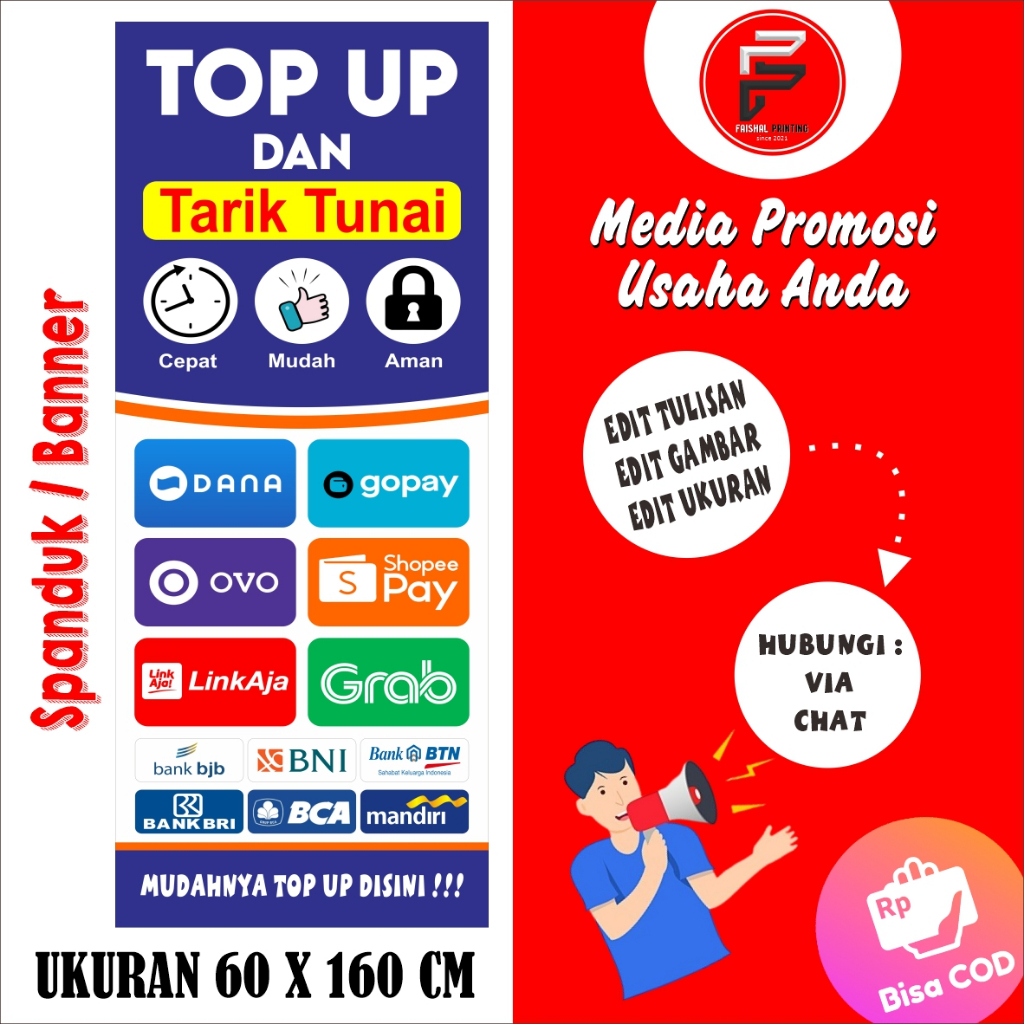 Jual SPANDUK / BANNER USAHA TOP UP EMONEY | Shopee Indonesia