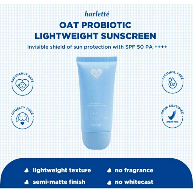Jual Harlette Oat Probiotik Lightweight Sunscreen SPF 50 PA ...