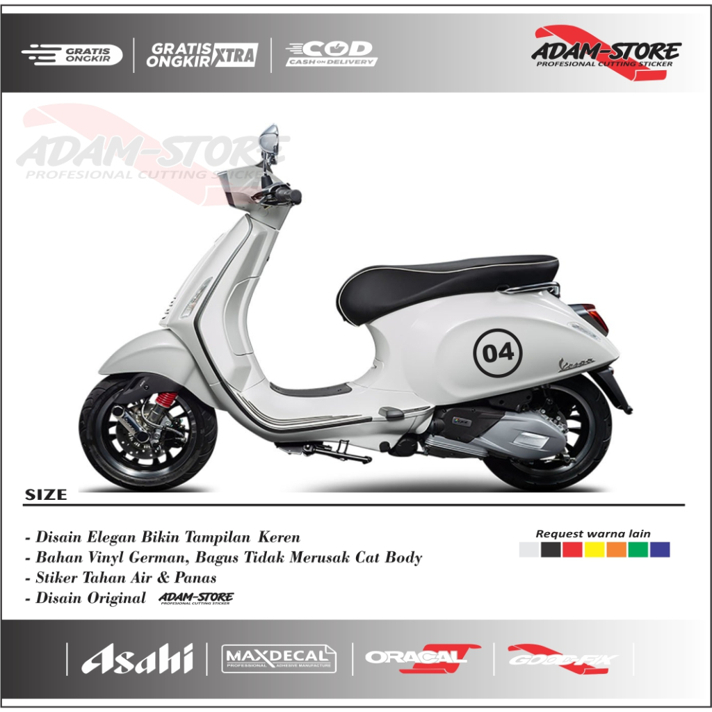 Jual V04 sticker stiker motor vespa model nomor sticker car sticker vespa matic vespa lx sticker ...