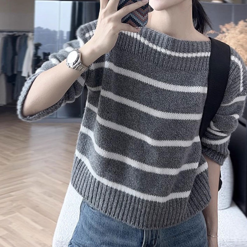 Jual Meilan Sweater Lengan Panjang Garis-Garis Rajut Korean Style ...