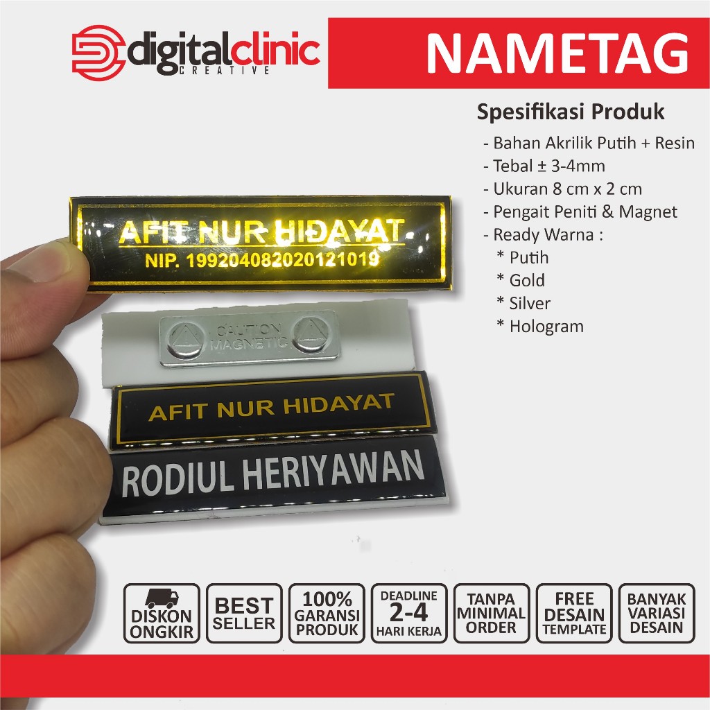 Jual Name Tag Nama Dada Akrilik Magnet Peniti gold silver | Shopee ...