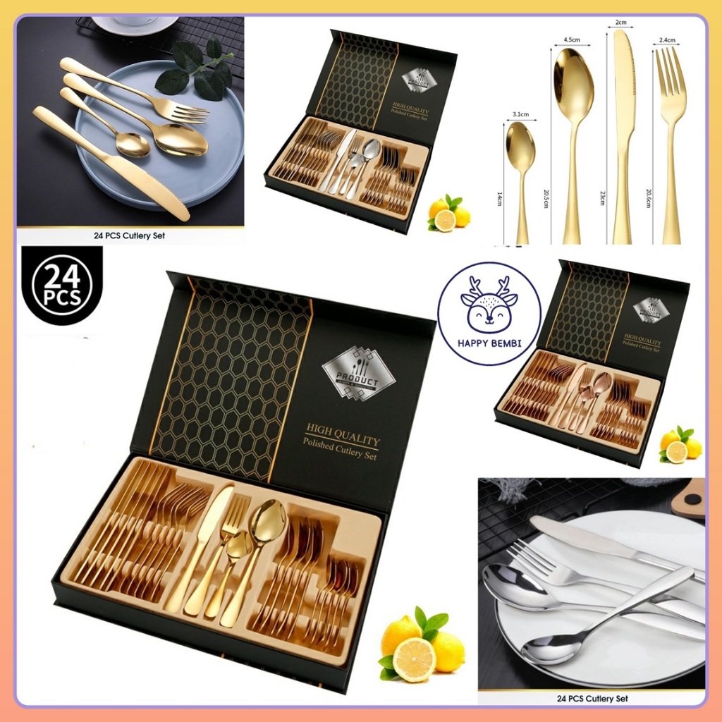 Jual 24 Pcs Set Cutlery 24 in 1 Sendok Alat Perlengkapan Makan Korea Sendok Garpu Pisau Set ...