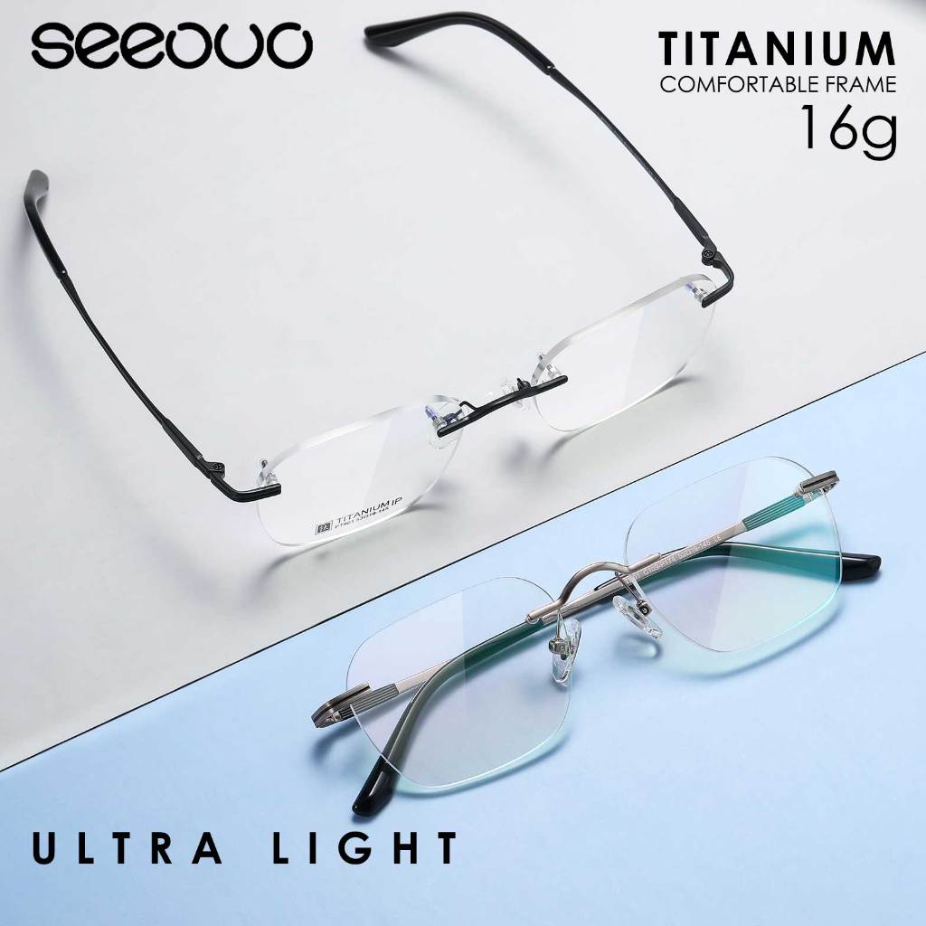 Jual Seeouo Kacamata Antiradiasi Blueray Rimless Ultra Light Stylish Bahan Titanium Ringan Pria ...