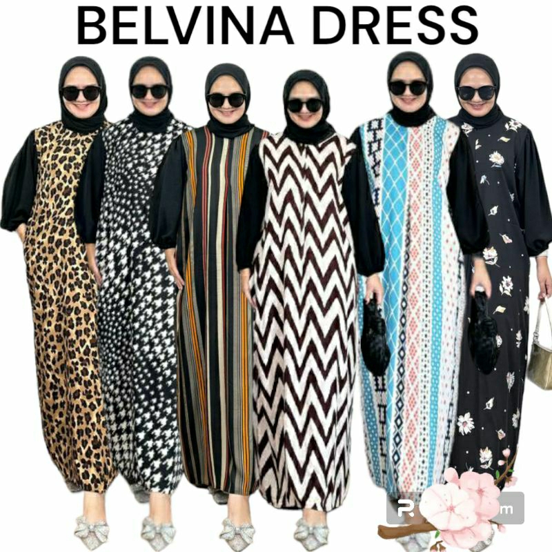 Jual Belvina Dress Daster Gamis Tangan Balon Kombinasi Rayon Dan ...