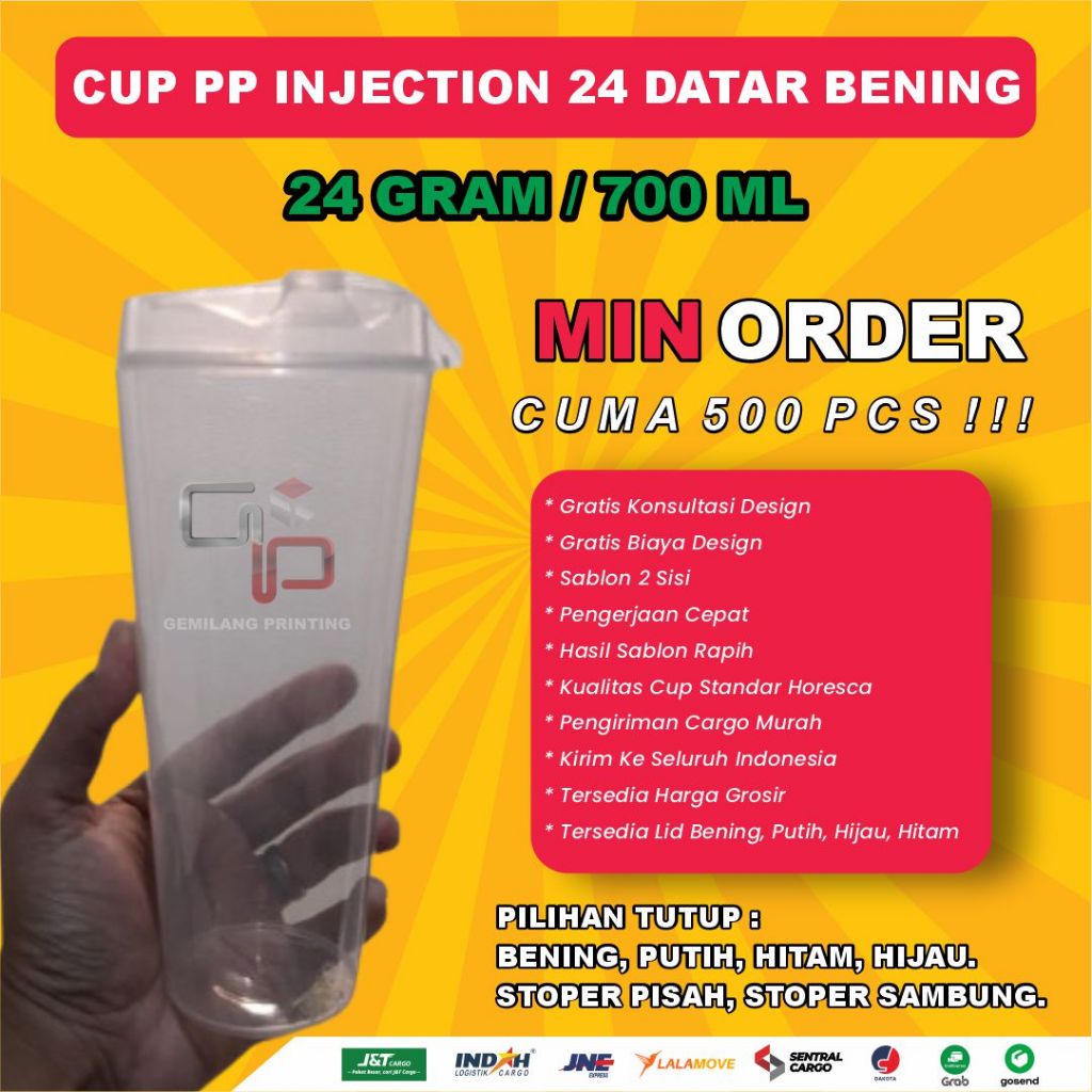 Jual cup sablon injection 22 oz datar bening | Shopee Indonesia