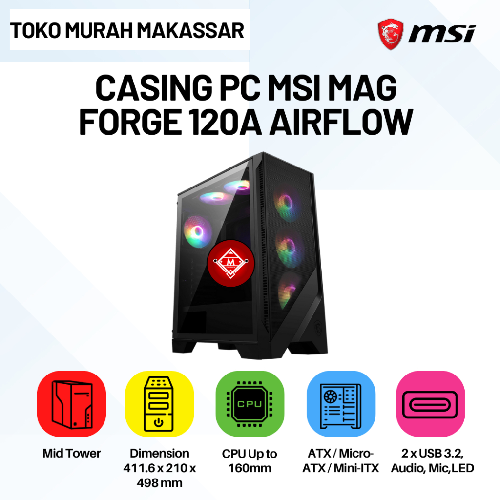 Jual Casing PC MSI Mag Forge 120A Airflow / RGB Case Tempered Glass ...