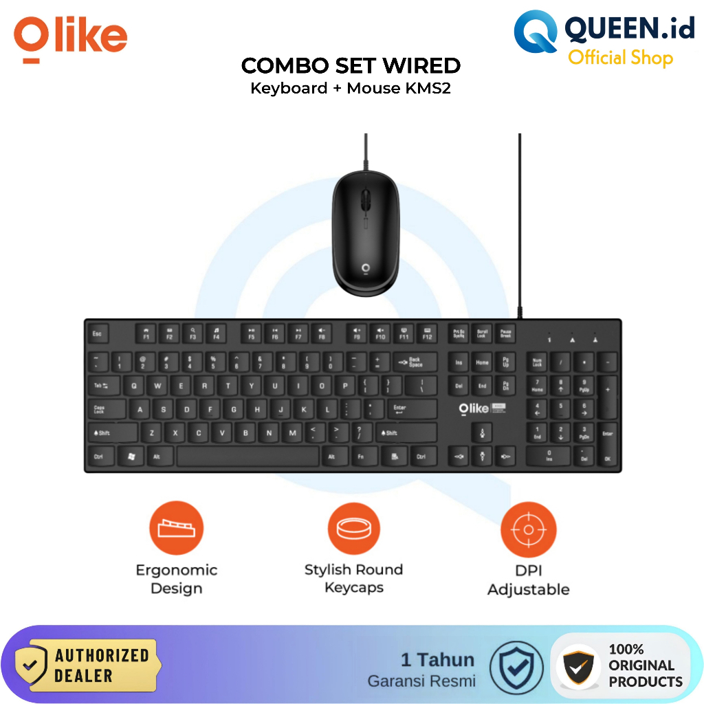 Jual Olike KMS2 Wired Mouse Keyboard Set Combo Kabel USB 1.5M Plug N ...