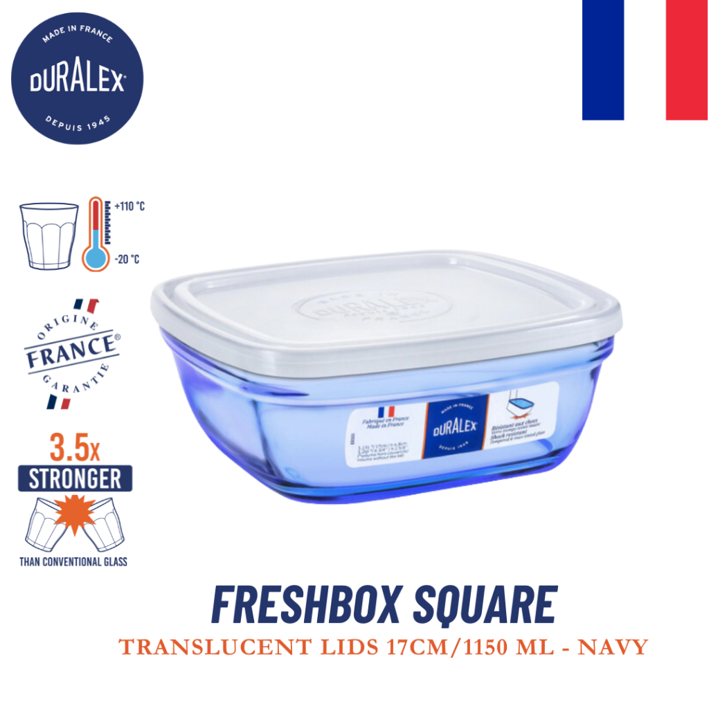 Jual Duralex Navy Freshbox Square Bowl with Blue Lid 17 cm 1150 ml ...