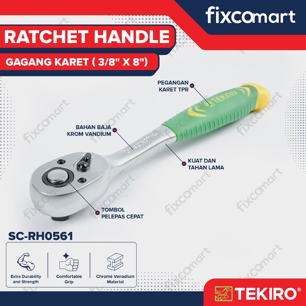 Jual Tekiro Ratchet Handle 3/8 X 8 Inch (Gagang Karet) / Tekiro Ratchet ...