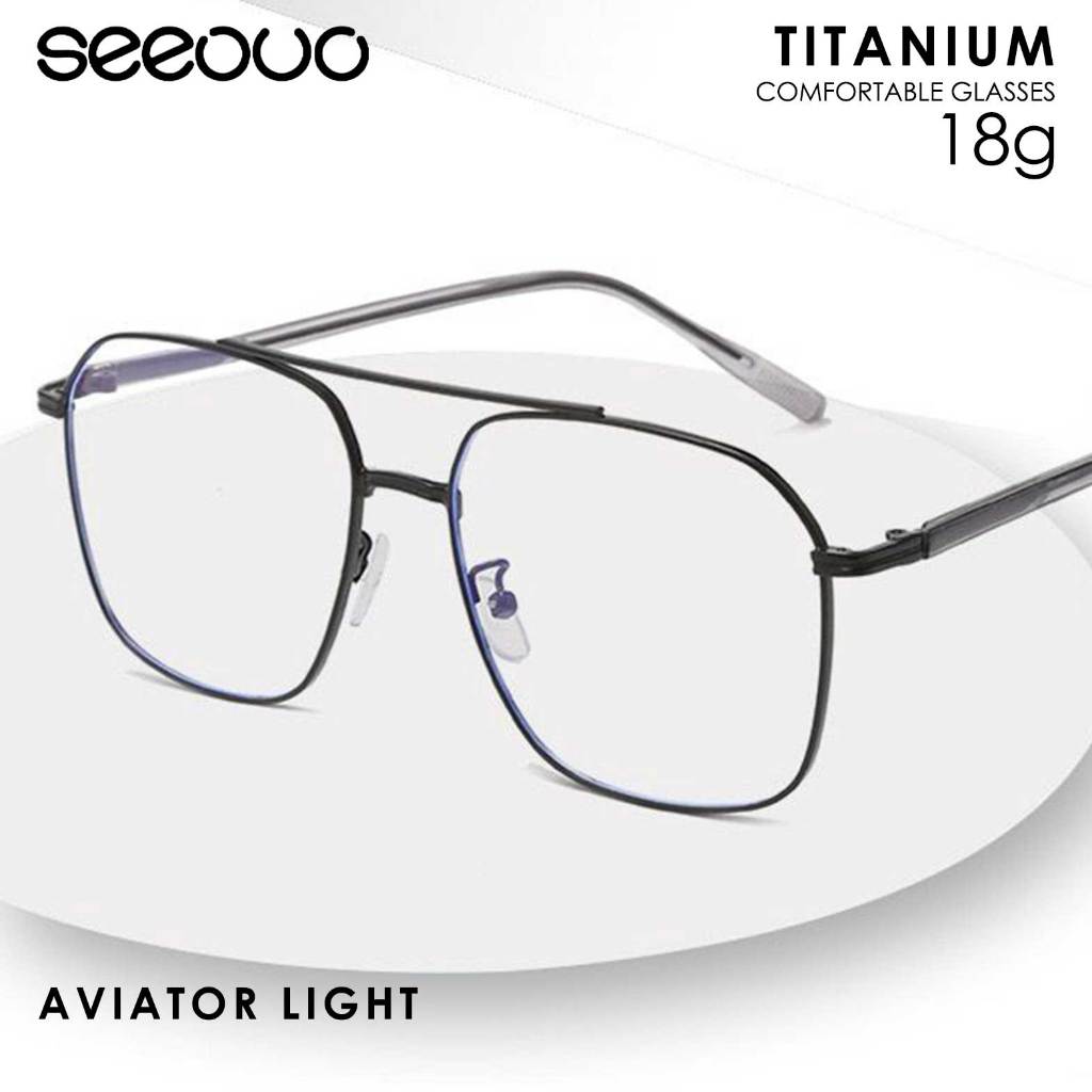 Jual Seeouo Frame Kacamata Titanium Model Aviator Kotak Fashion Pria Wanita Bisa Minus ...