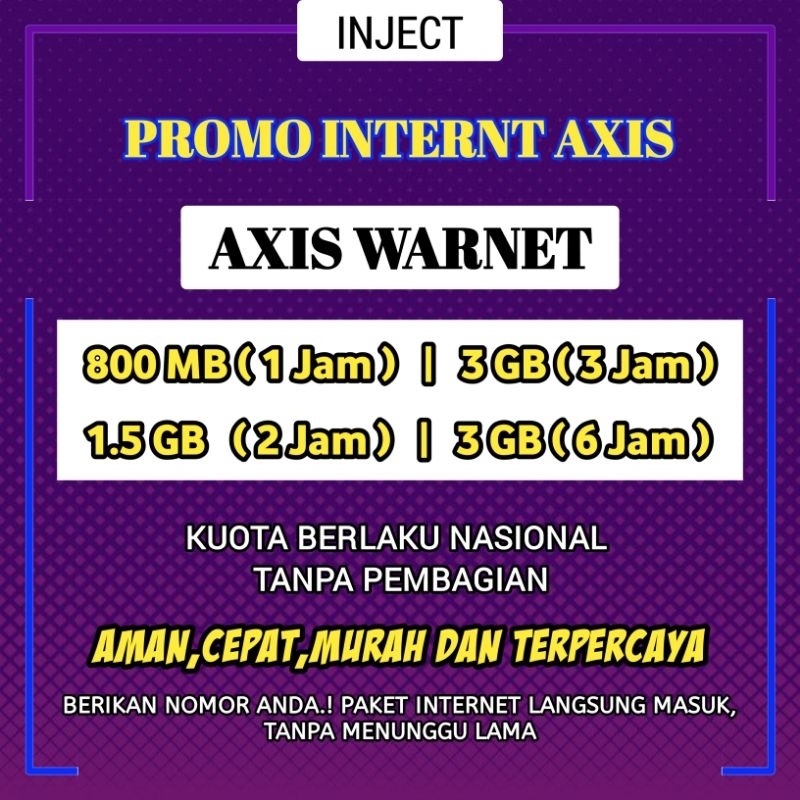 Jual PROMO KUOTA AXIS MINI WARNET 800MB, 1.5GB 3GB 1 / 2 / 3 / 6 JAM ...