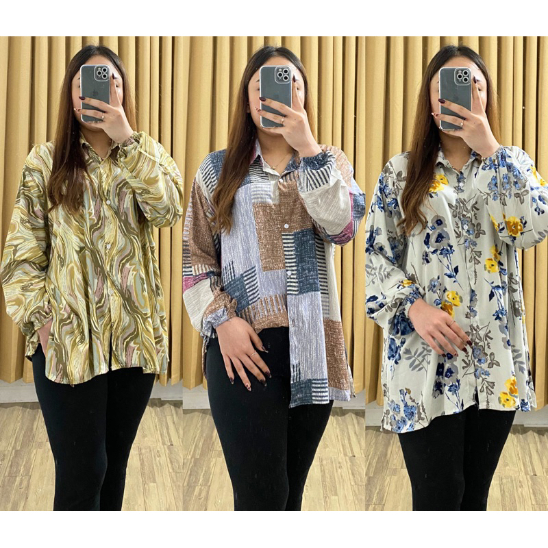 Jual OVERSIZE BLOUSE MOTIF - ATASAN RAYON FULL | KEMEJA KANCING JUMBO ...