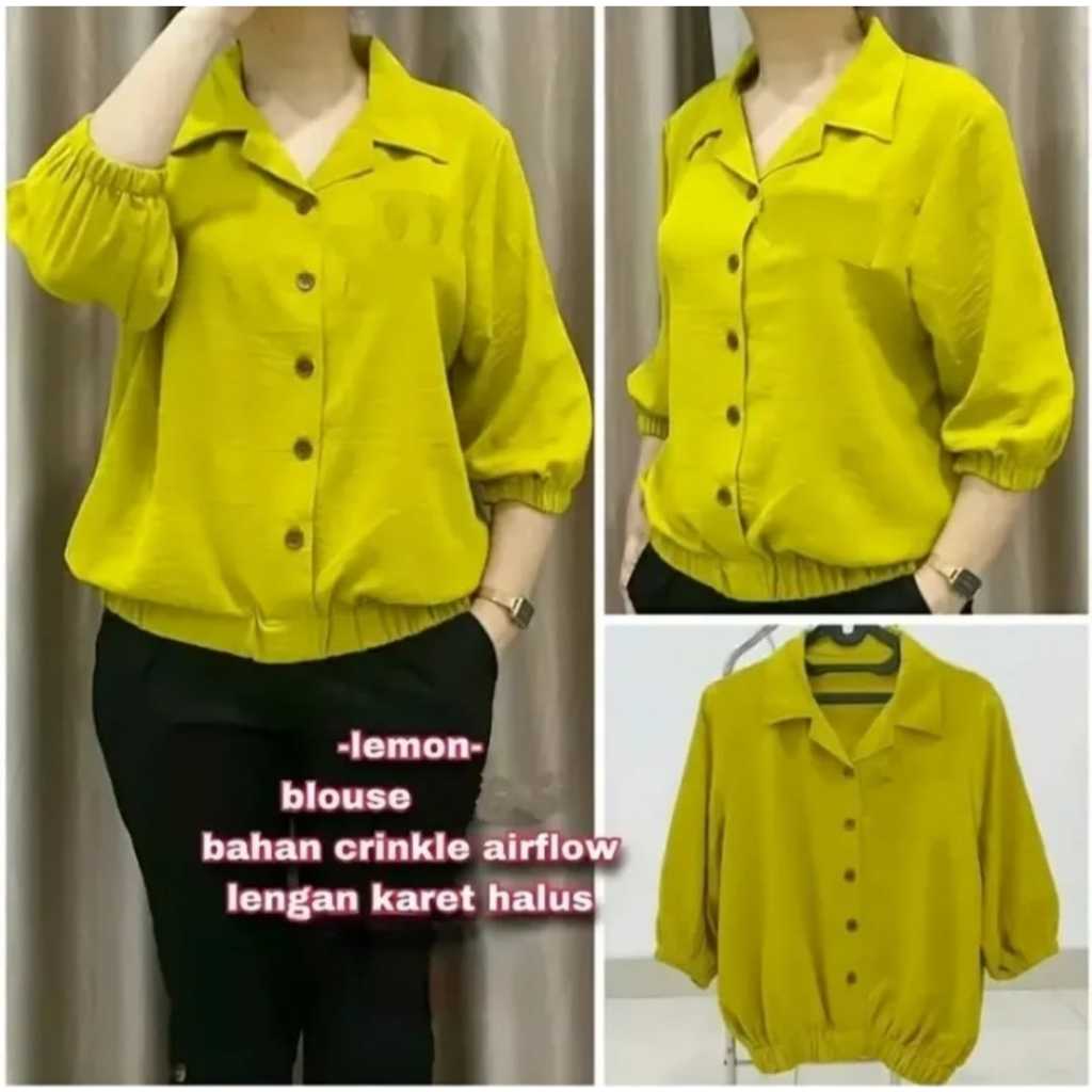 Jual Blouse cringkle kancing atas tangan karet model terbaru/ atas ...