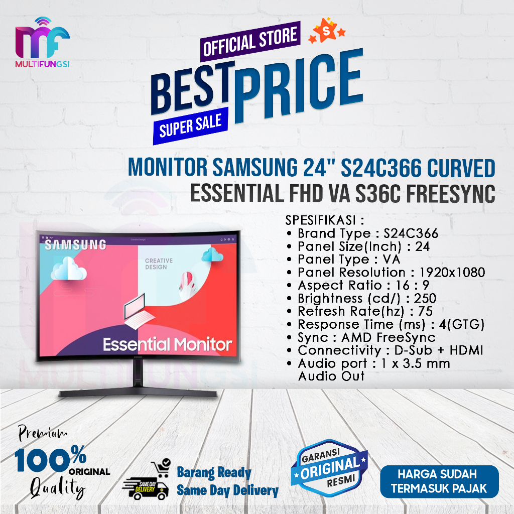 Jual Monitor Samsung 24" S24C366 Curved Essential FHD VA S36C FreeSync ...