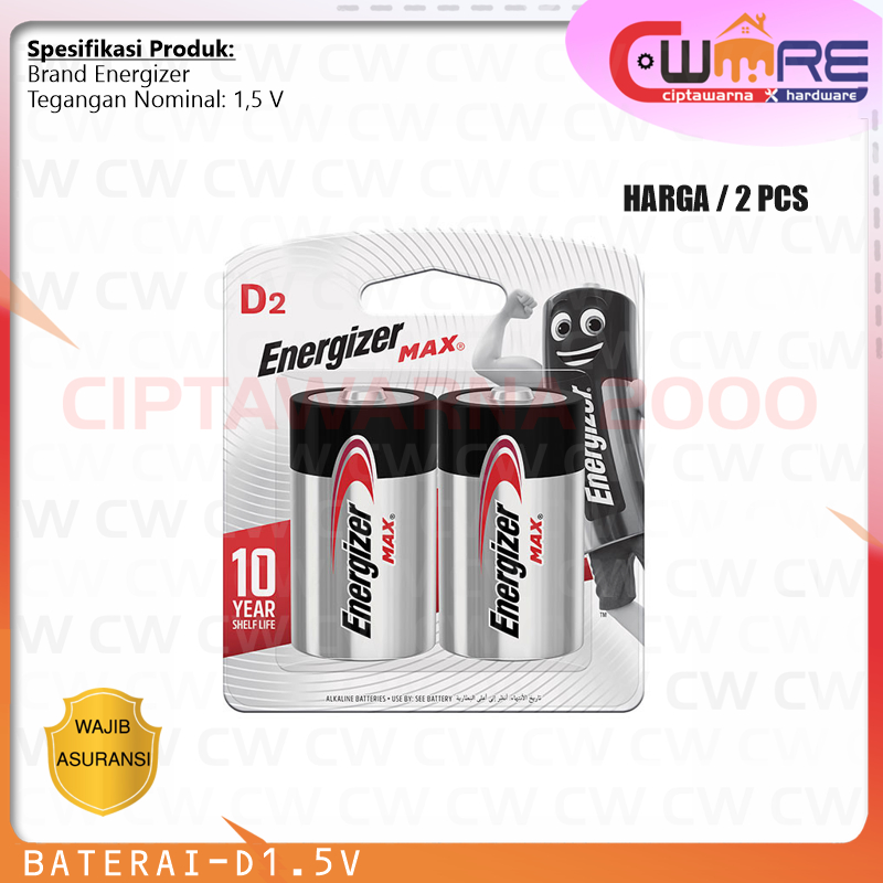Jual Baterai D 1,5V Energizer Max E95 BP2 Alkaline Battery besar E95 ...