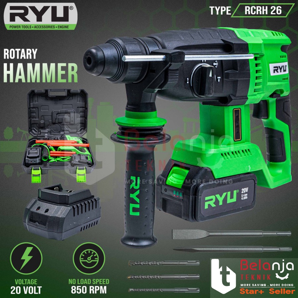 Jual Ryu Rotary Hammer Brushless RCRH 26MM 20V Mesin Bobok Beton Baterai | Shopee Indonesia