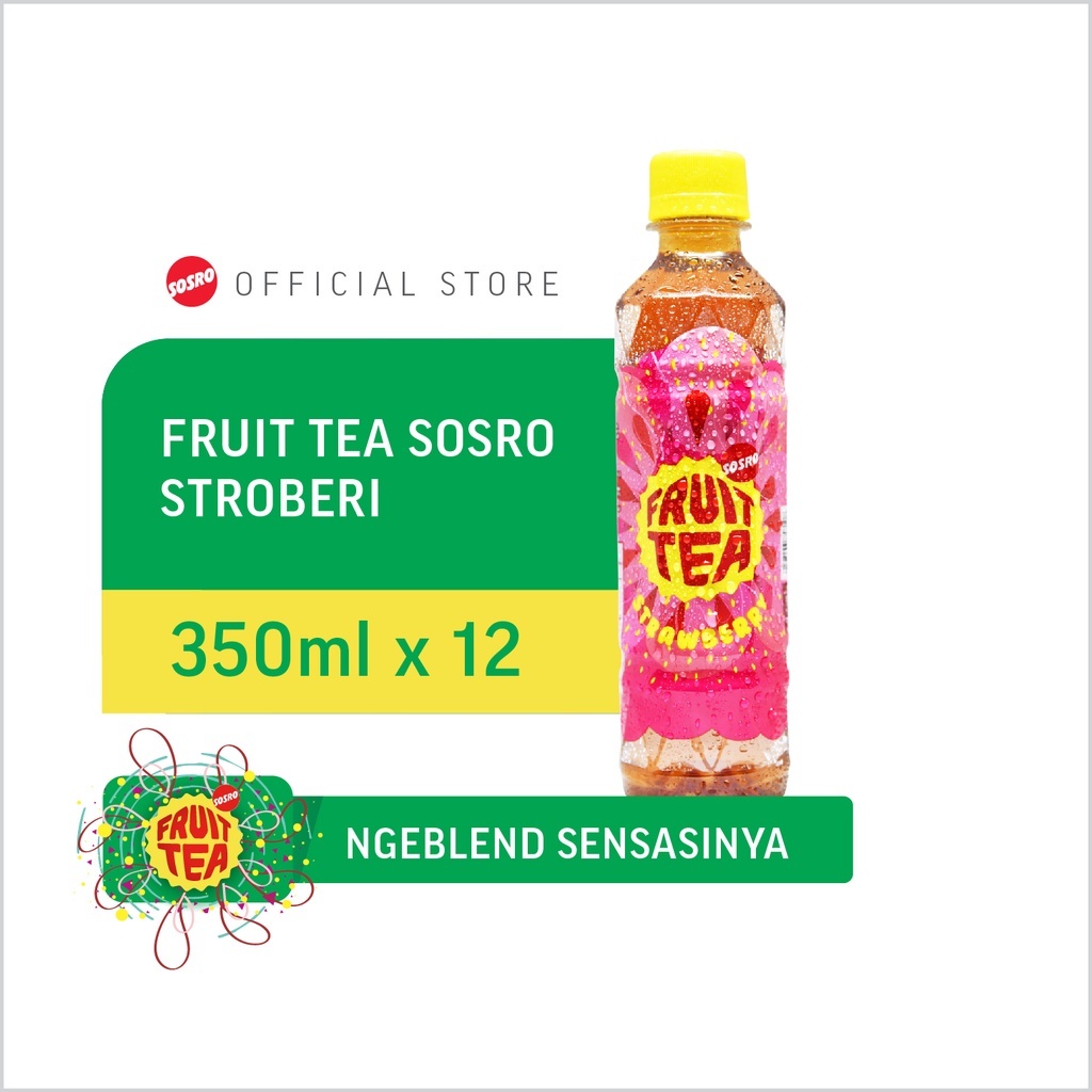 Jual Fruit Tea Sosro Strawberry pet 350ml isi 12 Pcs (350ml x 12 botol ...