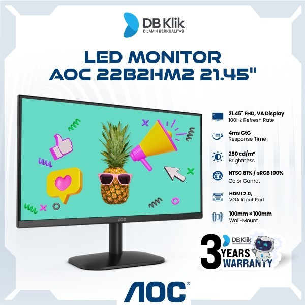Jual Led Monitor AOC 22B2HM2 21.45" 100Hz VA Full Hd Hdmi Vga | Shopee ...