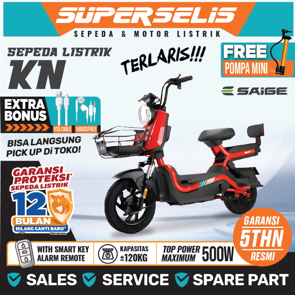 Jual Sepeda Listrik SAIGE KN 48V 20AH 48V/20AH Selis Garansi Resmi ...