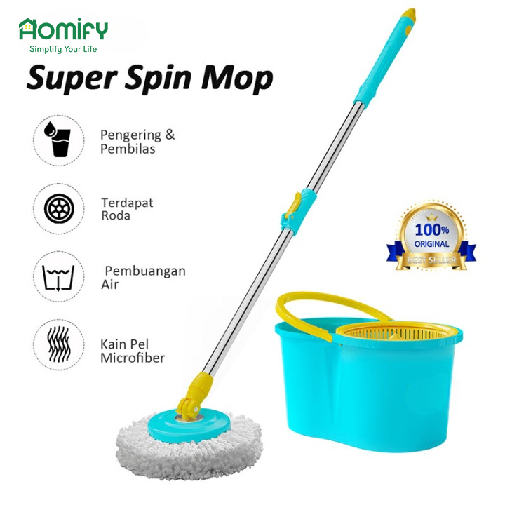 Jual HOMIFY Pel Putar Lantai 2 in 1 Biru Kuning Dengan Ember Perasan ...