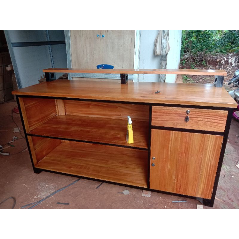 Jual MEJA CAFE MEJA RESEPSIONIS MEJA KERJA BAHAN KAYU MAHONI | Shopee ...