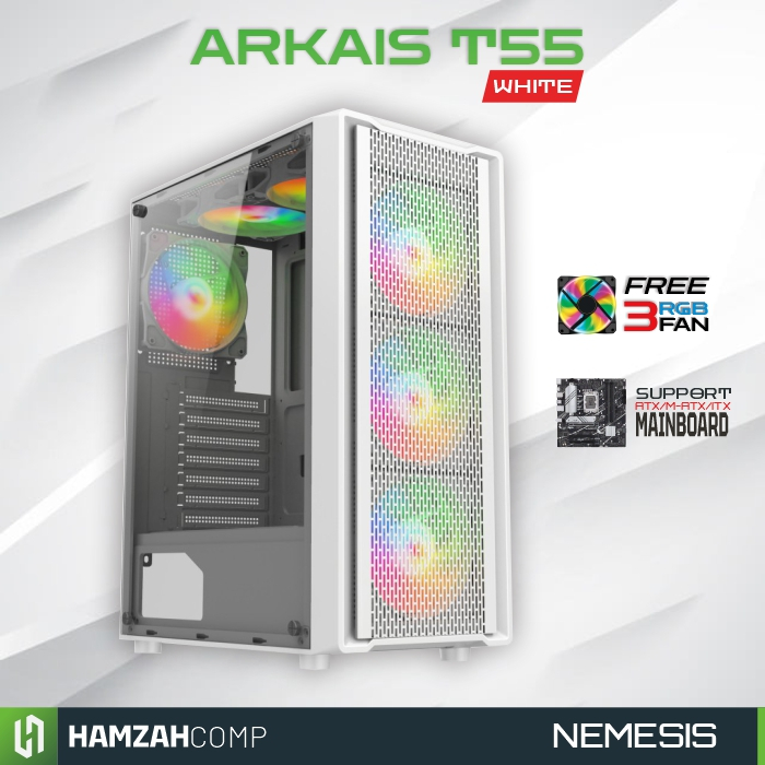 Jual Casing PC Gaming Putih Mesh Nemesis Arkais T55 Tempered Glass ATX ...