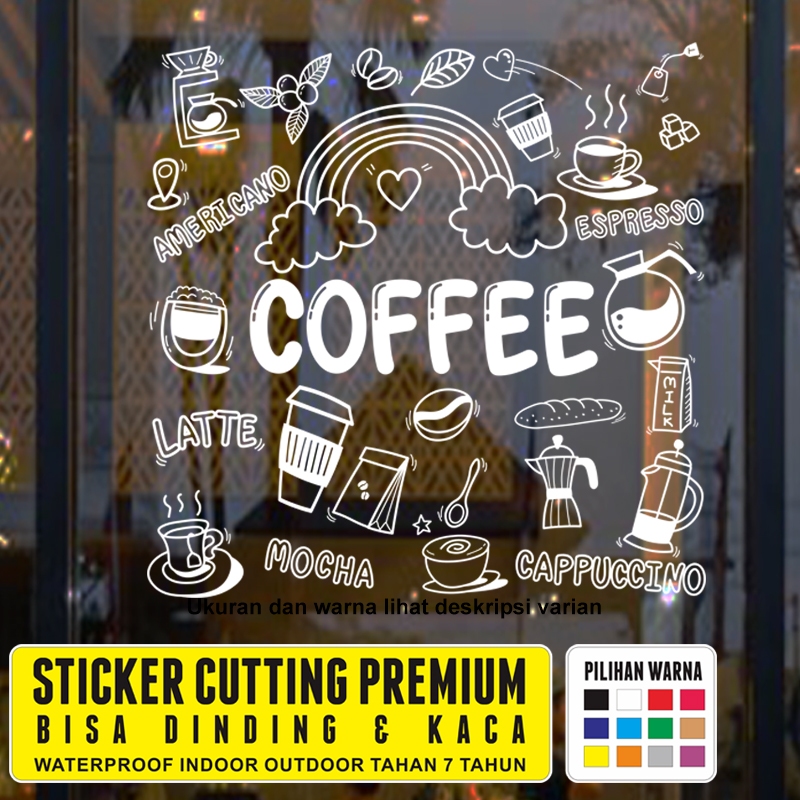 Jual Sticker Cafe Kaca Dinding Coffee Shop Doodle Kopi Cutting Stiker ...
