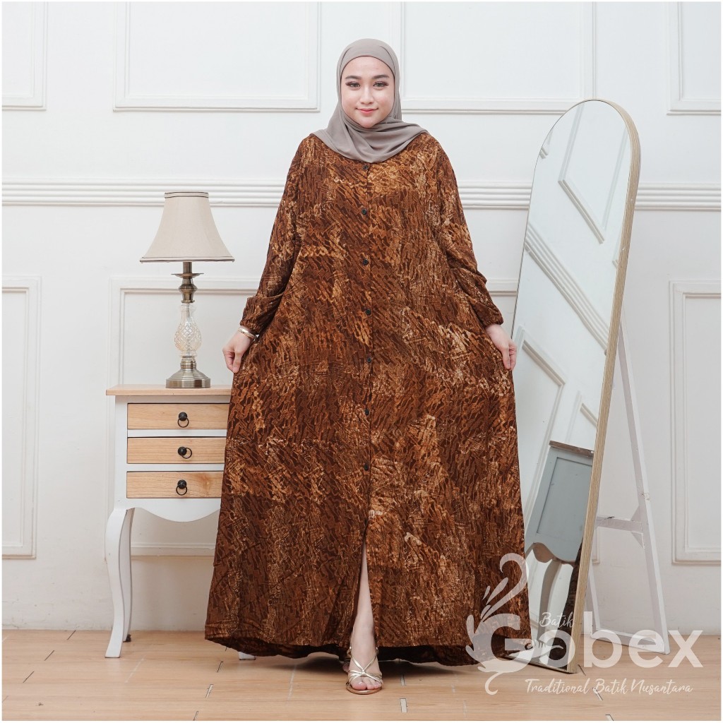 Jual Batik Gamis Kancing Canting Cap Motif Serat dengan Sentuhan ...