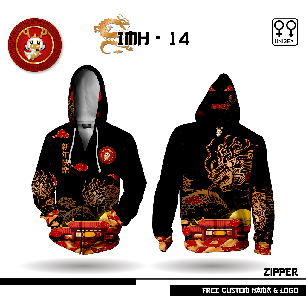 Jual Hoodie zipper baju imlek shio naga kaos jersey tahun baru cina ...