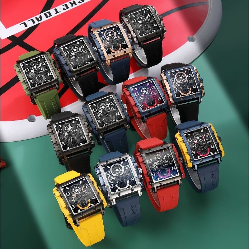 Jual JAM TANGAN EVANS JAYDEN 9557 STRAP RUBBER MODEL BALOK | Shopee Indonesia