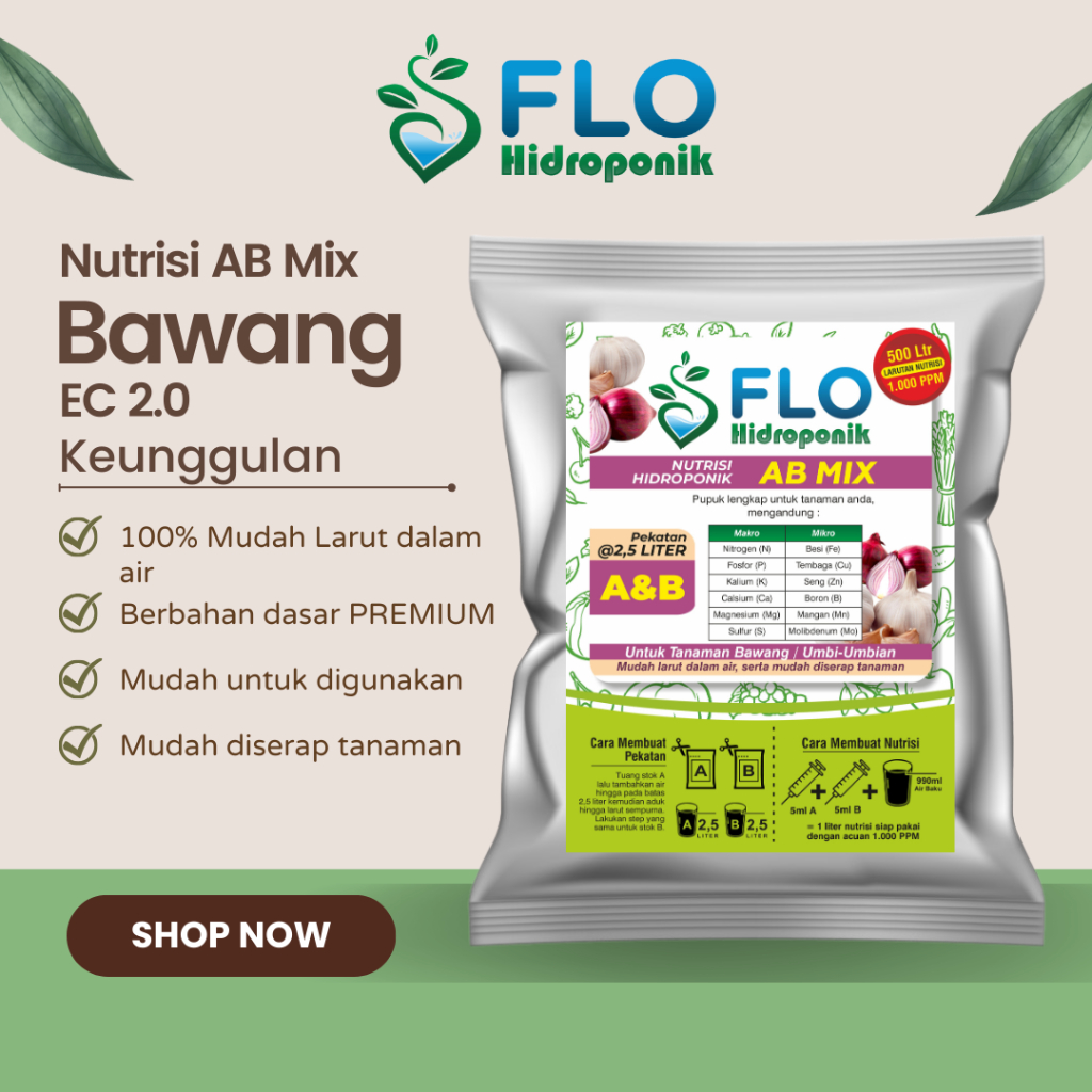 Jual Pupuk Nutrisi AB Mix Bawang untuk 500 Liter nutrisi Flo Hidroponik ...