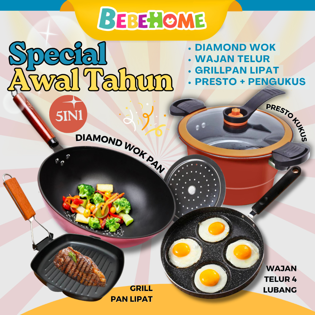 Jual [BEBEHOME KOMBO] Paket Spesial Awal 5IN1 Wokpan Diamond Presto ...
