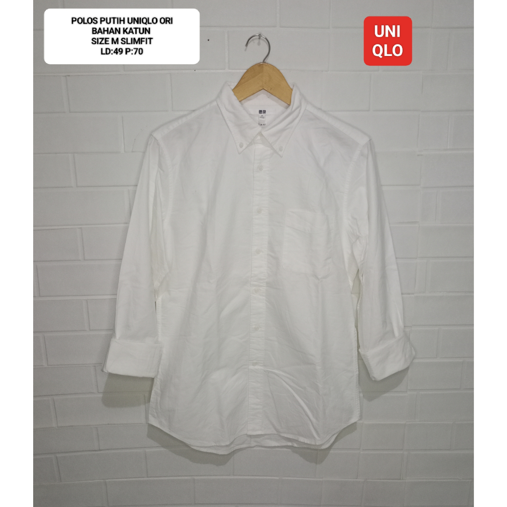 Jual KEMEJA PUTIH UNIQLO ORI SIZE M SLIMFIT BAHAN KATUN | Shopee Indonesia