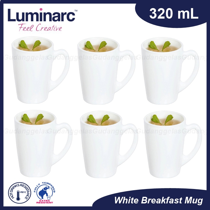 Jual 1 SET 6 PCS Luminarc Coffee White Mug/Luminarc White Breakfast Mug ...