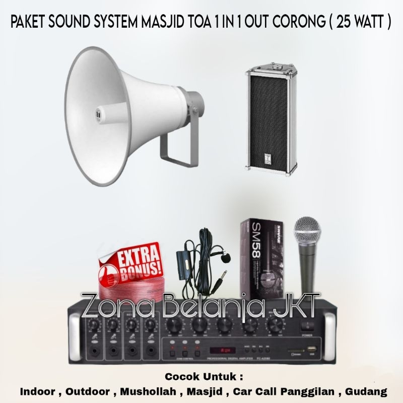 Jual PAKET SOUND SYSTEM TOA MASJID MUSHOLA 1 IN 1 OUT CORONG TOA 25 WATT AMPLIFIER USB BLUETOOTH ...