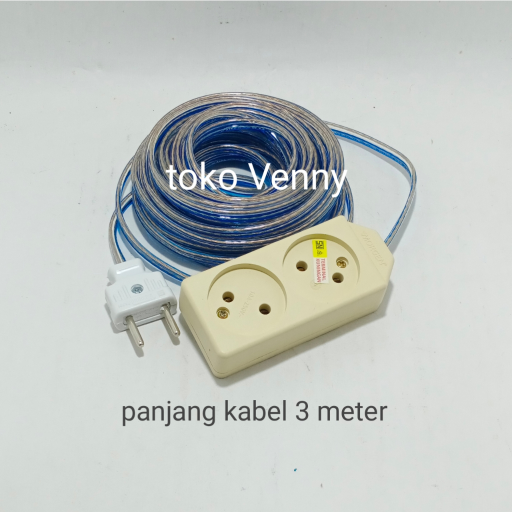 Jual Stop Kontak 2 Lubang/3 Lubang +Kabel 3 Meter 5 Meter 10 Meter 15 ...